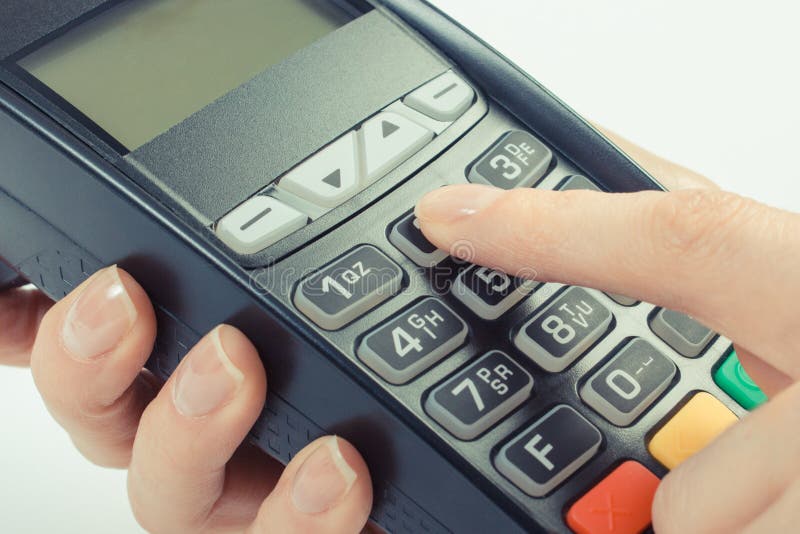 Hand Using Payment Terminal. Enter Personal Identification Number Stock ...