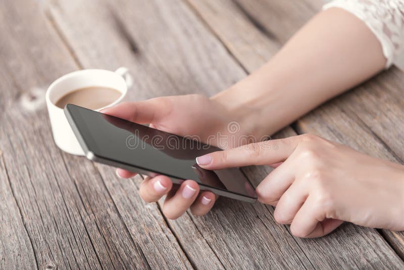 Hand Using Phone with Blank Screen. Stock Image - Image of drink ...