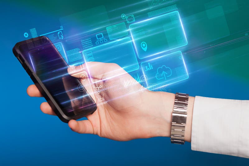 Hand Using Phone Information Database Concept Stock Photo - Image of ...