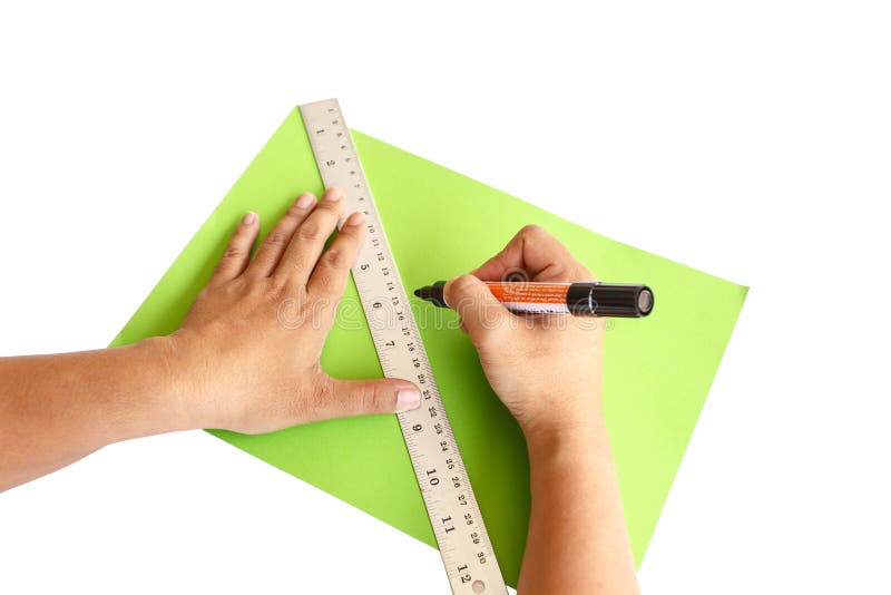 Hand Using Ruler and Marker Stock Photo - Image of hand, white: 55174144