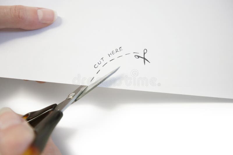 Hand Using Scissors To Cut Paper Stock Image - Image of office, view ...