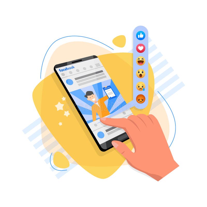 Hand Using Smart Phone with Facebook App on Its Screen, Flat Design ...