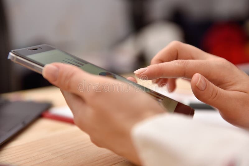 Hand using Smart phone stock photo. Image of device, data - 90123282