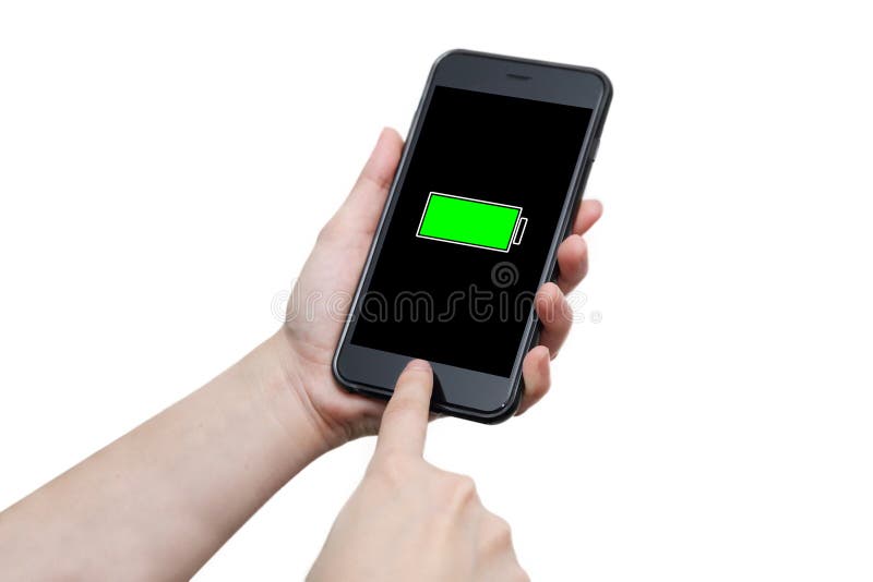 Hand Using Smart Phone with Full Battery Sign Stock Image - Image of ...