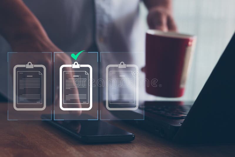 Hand Using Smart Phone with Virtual Screen and Document for Online ...