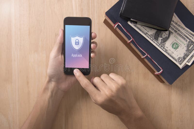 Hand Using Smartphone with App Lock on Screen. Concept Cyber Stock ...