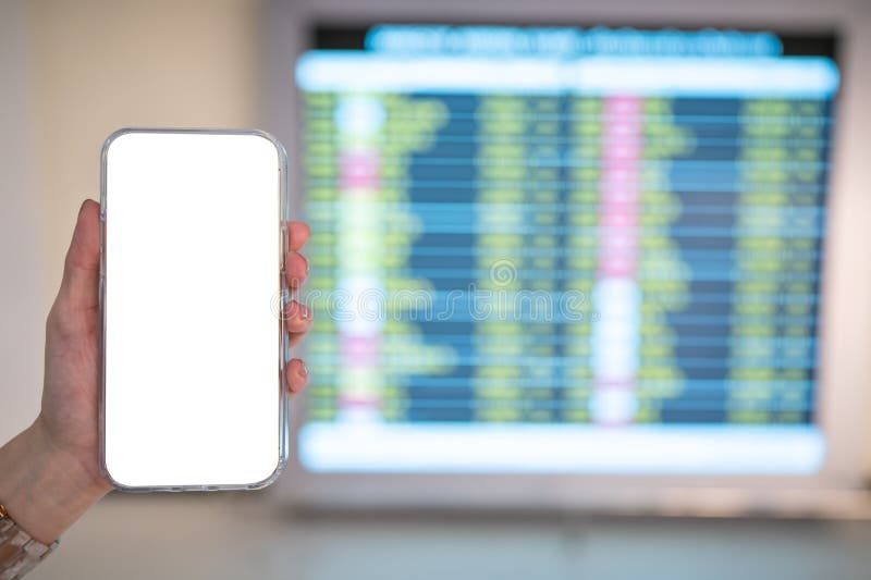 Hand Using Smartphone, a Blank Screen Isolated Background Timetable in ...