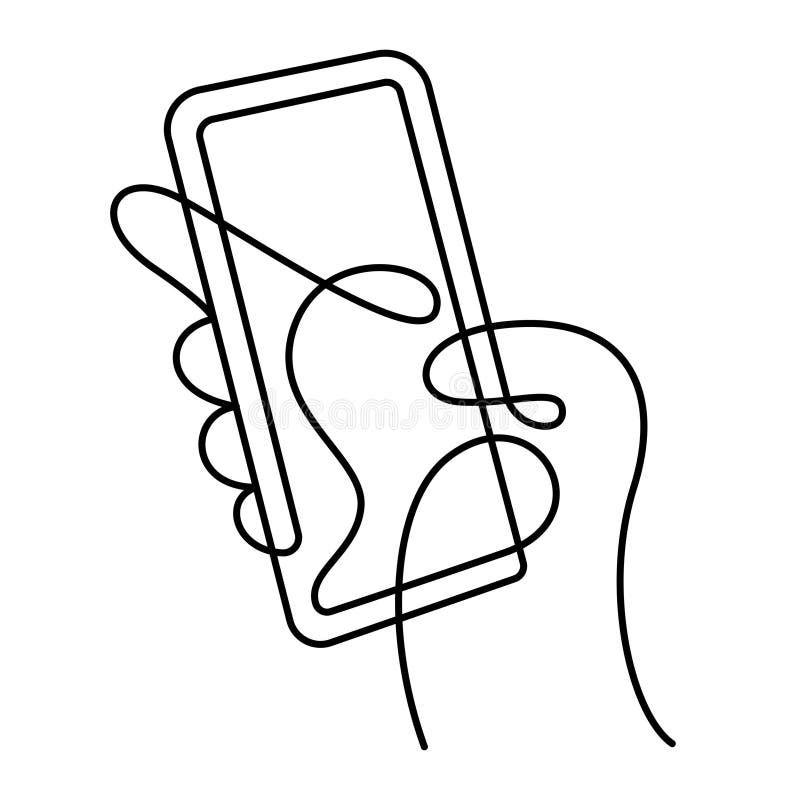 Hand Using Smartphone Close Up One Line Drawing Bold Linear Stock ...