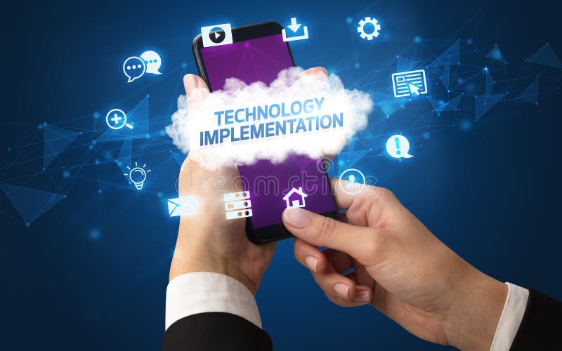 Hand Using Smartphone with Cloud Technology Concept Stock Photo - Image ...