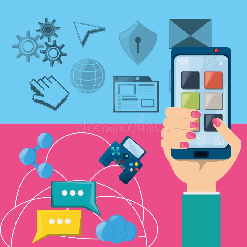 Hand Using Smartphone Connected Internet Around the World Stock Vector ...