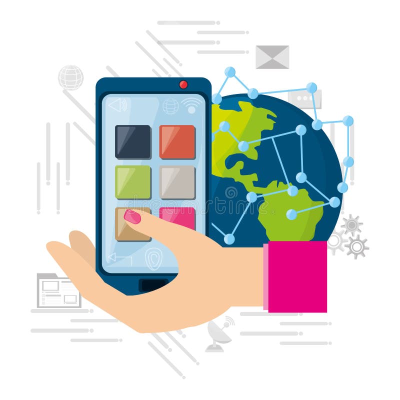 Hand Using Smartphone Connected Internet Around the World Stock Vector ...