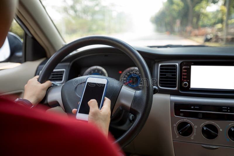 Hand Using Smartphone while Driving Stock Image - Image of automobile ...