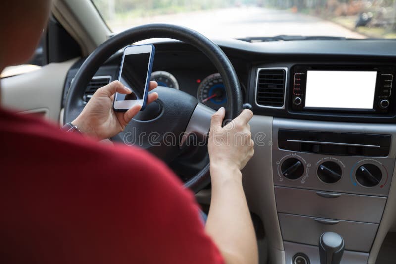 Hand Using Smartphone while Driving Stock Photo - Image of automobile ...