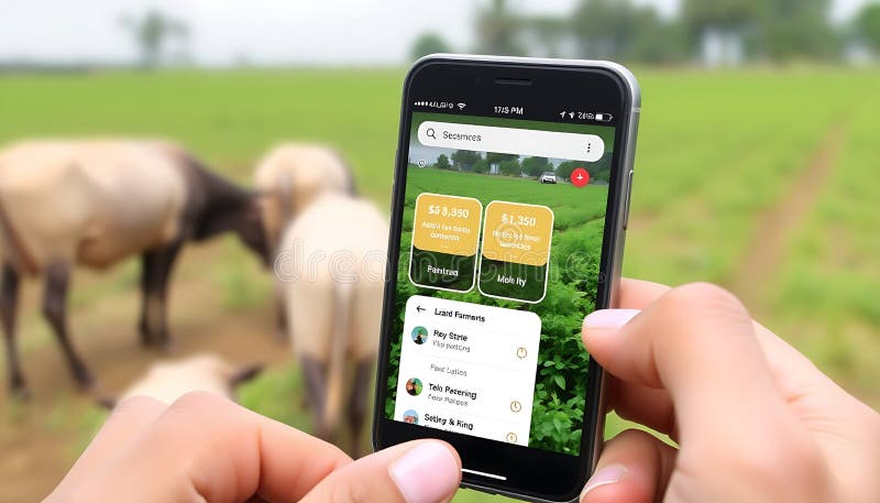 Hand Using a Smartphone with a Farm App Interface Generative AI Stock ...