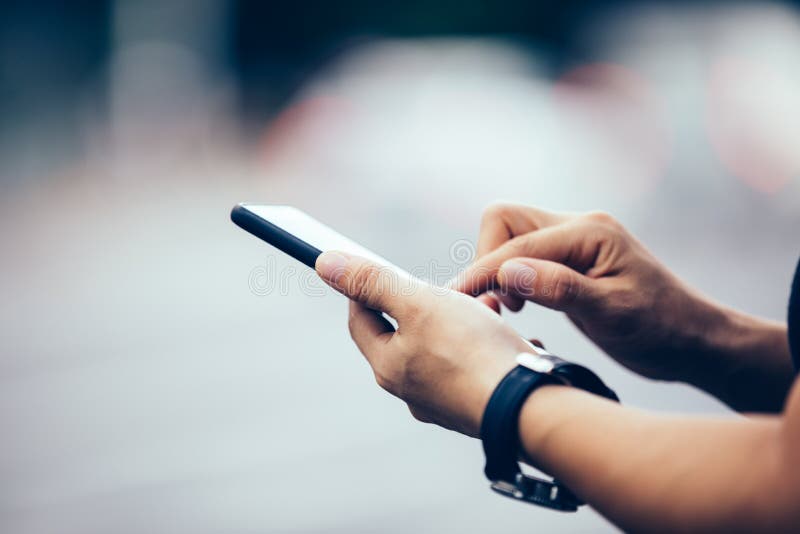 Hand using smartphone stock photo. Image of message - 134838202