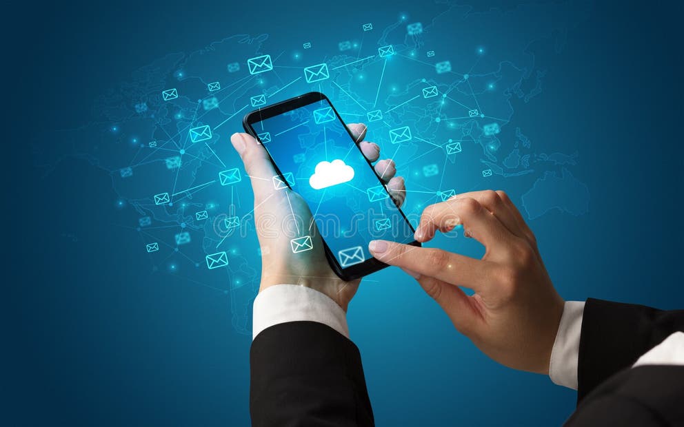 Hand Using Smartphone with Message Icons Stock Photo - Image of apps ...