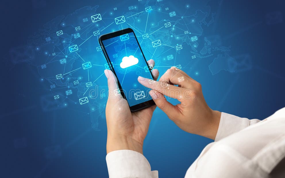 Hand Using Smartphone with Message Icons Stock Image - Image of message ...