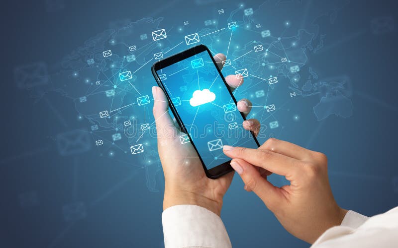 Hand Using Smartphone with Message Icons Stock Image - Image of data ...