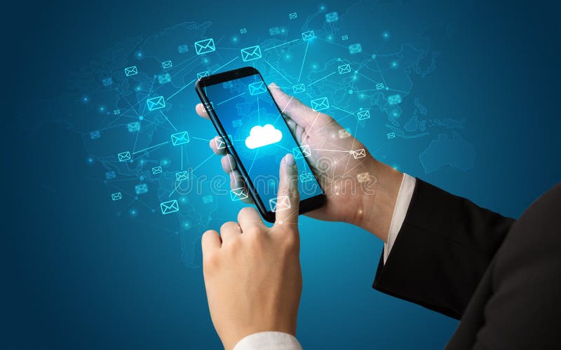 Hand Using Smartphone with Message Icons Stock Photo - Image of apps ...