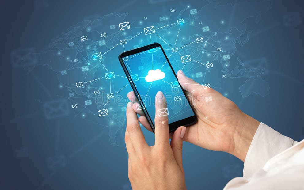 Hand Using Smartphone with Message Icons Stock Photo - Image of hold ...