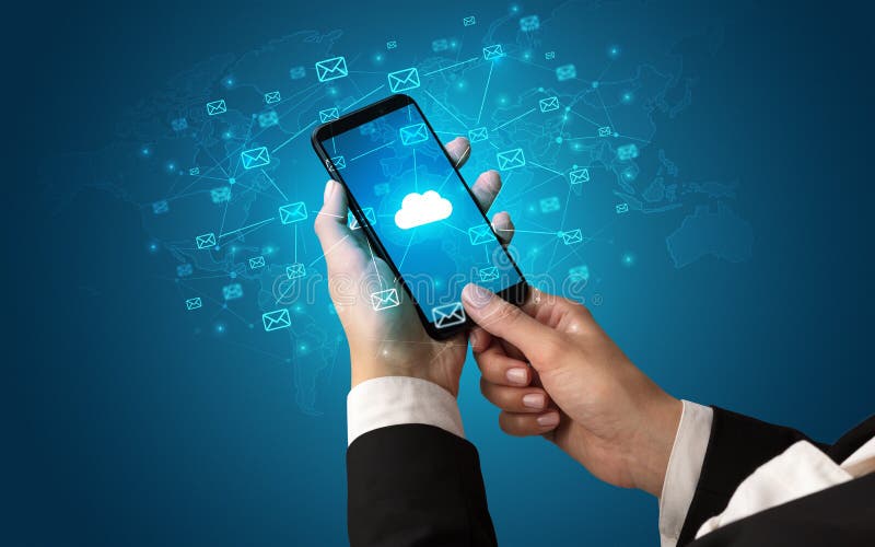 Hand Using Smartphone with Message Icons Stock Illustration ...