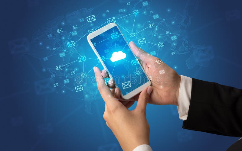Hand Using Smartphone with Message Icons Stock Photo - Image of mail ...