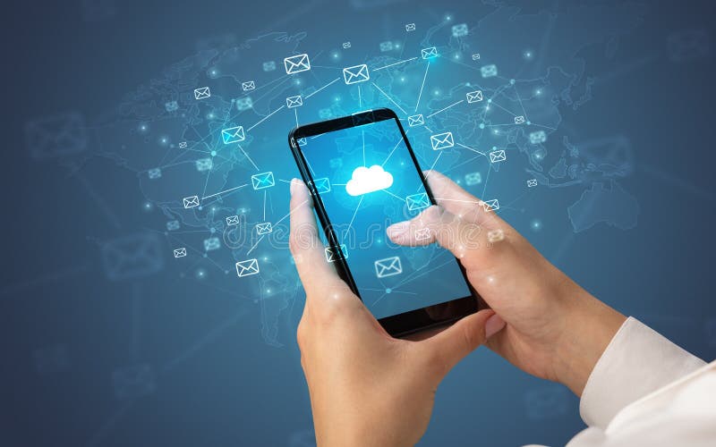 Hand Using Smartphone with Message Icons Stock Illustration ...