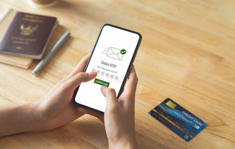 Hand Using Smartphone and Mobile OTP Secure Verification on Send To ... Hand Using Smartphone and Mobile OTP Secure Verification on Send To ...
