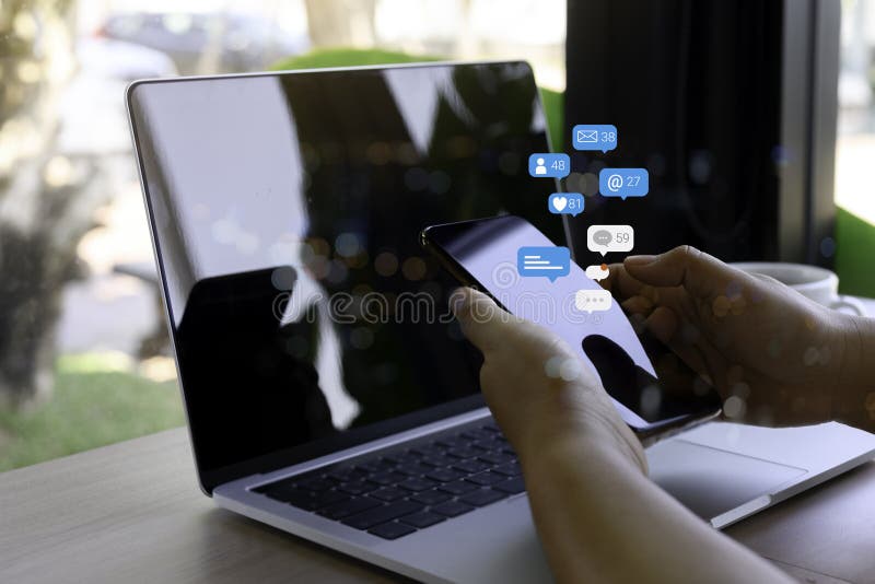 Hand Using Smartphone with Social Media Concept Stock Photo - Image of ...