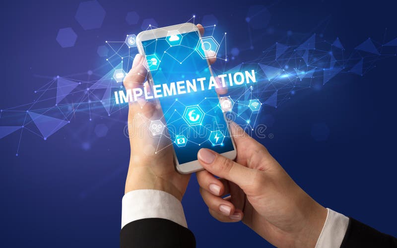 Hand Using Smartphone with Technology Concept Stock Photo - Image of ...