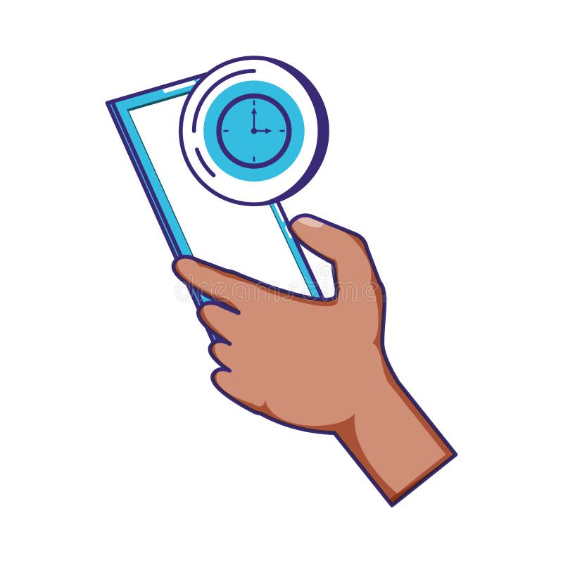 Hand Using Smartphone with Time Clock Stock Vector - Illustration of ...