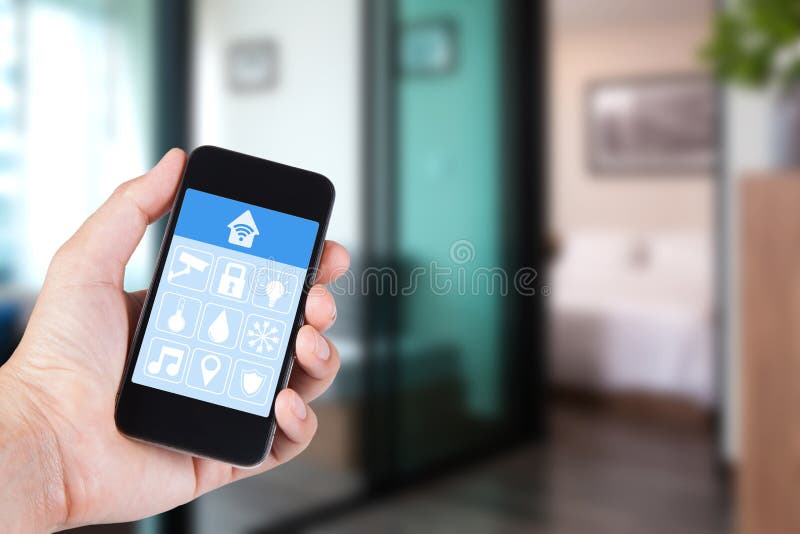 Hand Using Smartphone by App Smart Home on Mobile Stock Photo - Image ...