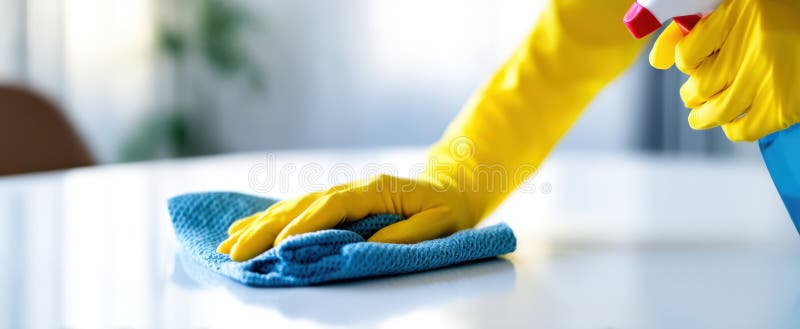 The Hand Using a Spray Bottle To Clean a Surface with a Cloth..AI ...