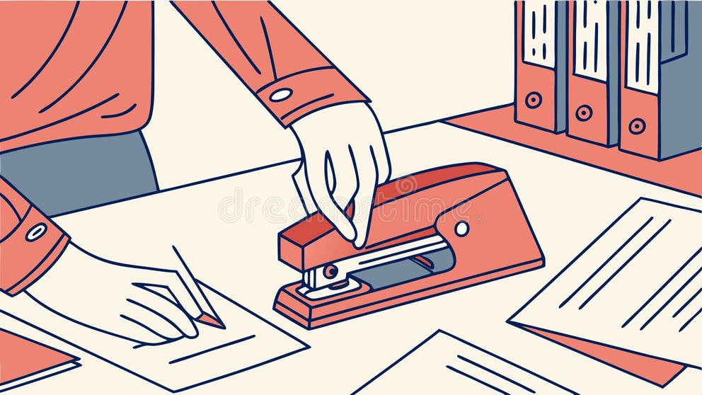 Hand Using Stapler on Documents, Office Work and Organization, Vector ...