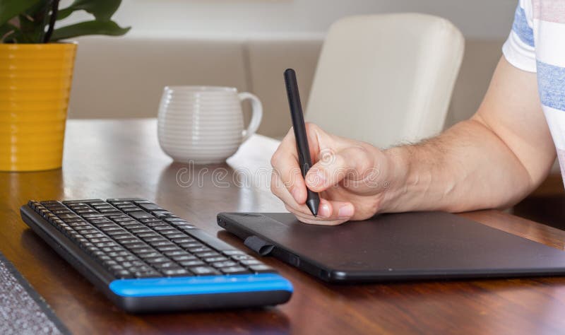Hand Using Stylus Pen and Graphic Tablet Stock Photo - Image of male ...