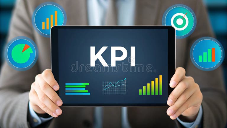 Hand Using Stylus on Tablet with KPI Analytics. Business Data ...