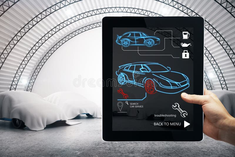 Car Service Concept Tablet Screen Mechanic Using Technology Vehicle ...
