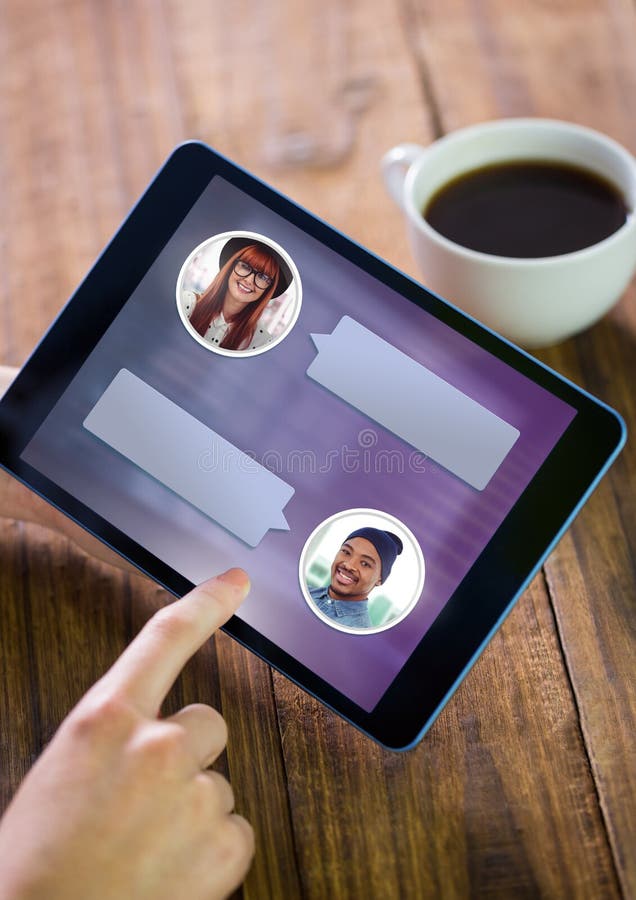 Hand Using Tablet with Chat Bubble Messaging Profile Stock Image ...