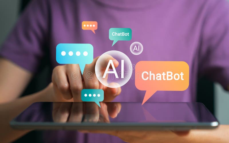 Hand Using Tablet and Chatting with Chatbot Application, Shows Message ...