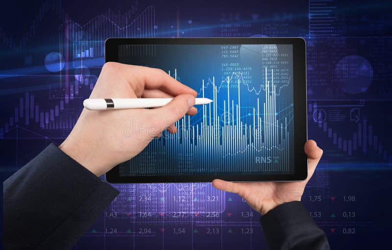 Hand Using Tablet and Checking Financial Report Concept Stock Photo ...