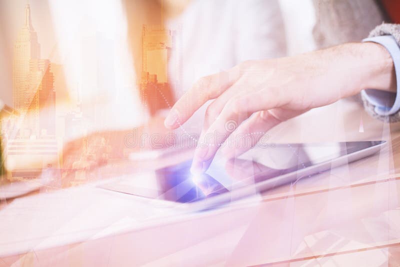 Hand using tablet stock image. Image of desk, digital - 114911715