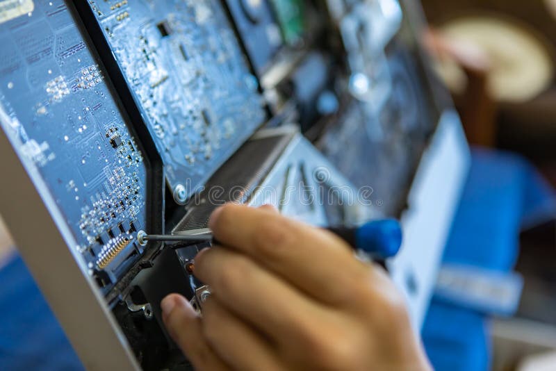 Hand Using Tool To Analyse Issue in Pc Stock Photo - Image of failure ...