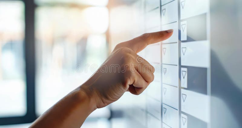 Hand Using Touchscreen for Research Survey Checklist, Clean Modern ...