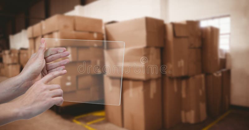 Hand Using Transparent Device in Warehouse Stock Photo - Image of ...