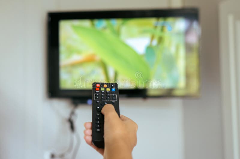 Hand Using with TV Remote Control on-off Mode Stock Photo - Image of ...