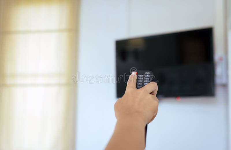 Hand Using with TV Remote Control on-off Mode Stock Photo - Image of ...