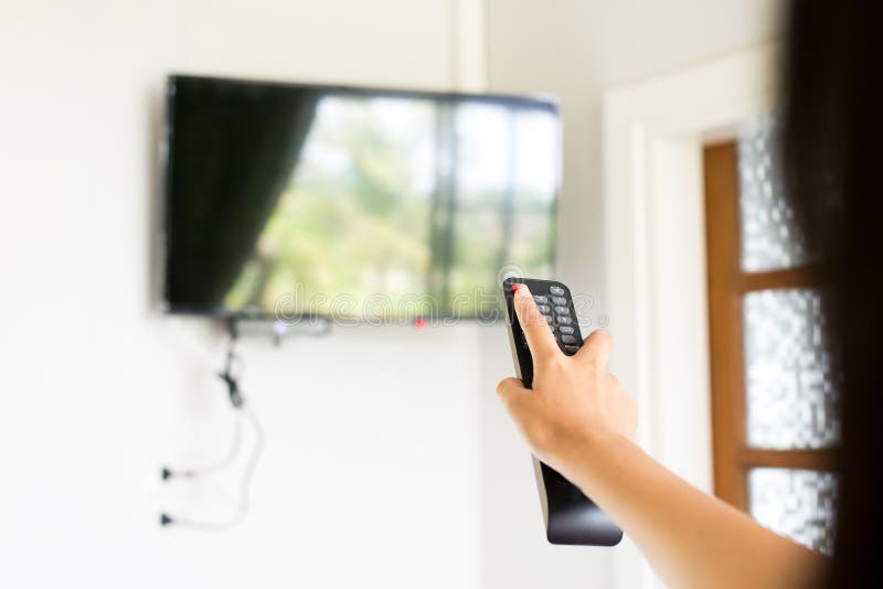 Hand Using with TV Remote Control on-off Mode Stock Photo - Image of ...
