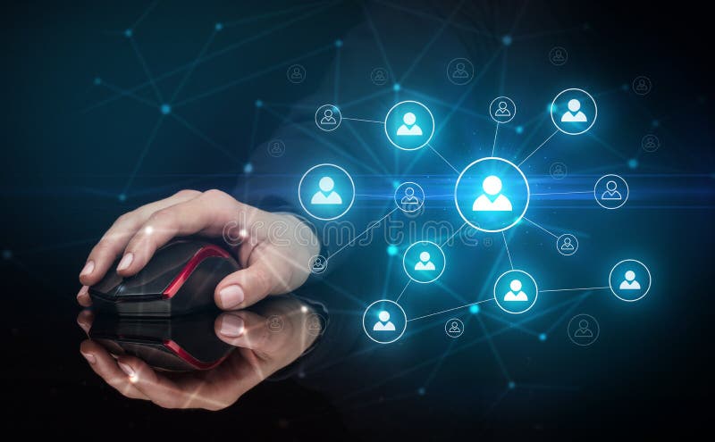 Hand Using Mouse with Human Networking Concept Stock Photo - Image of ...