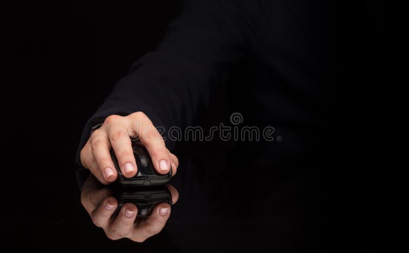 Hand Using Mouse on Dark Background Stock Image - Image of game, finger ...