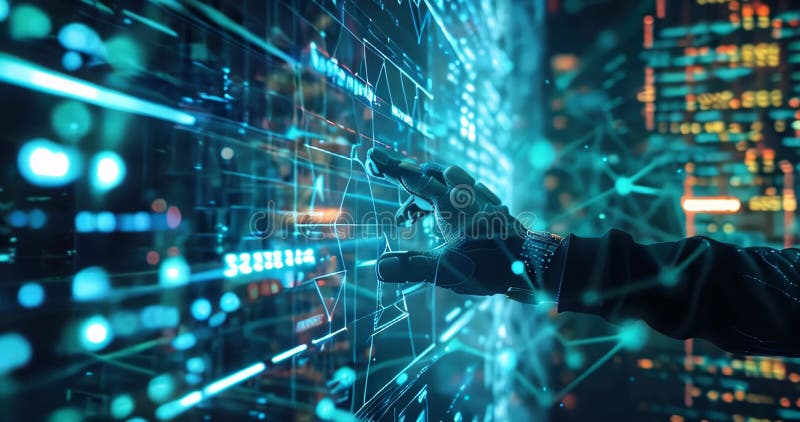 Hand with Virtual Reality Glove Touches 3D Data Structure, Manipulating ... Hand with Virtual Reality Glove Touches 3D Data Structure, Manipulating ...